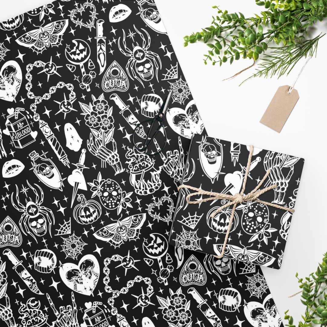 Spooky Traditional Tattoo Flash Wrapping Paper, Flash Tattoo, Tattoo ...