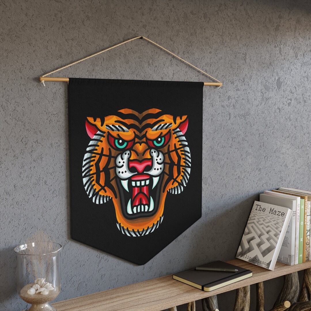 Tiger Pennant, Traditional Tiger Tattoo, Wall Art, Wall Decor ...
