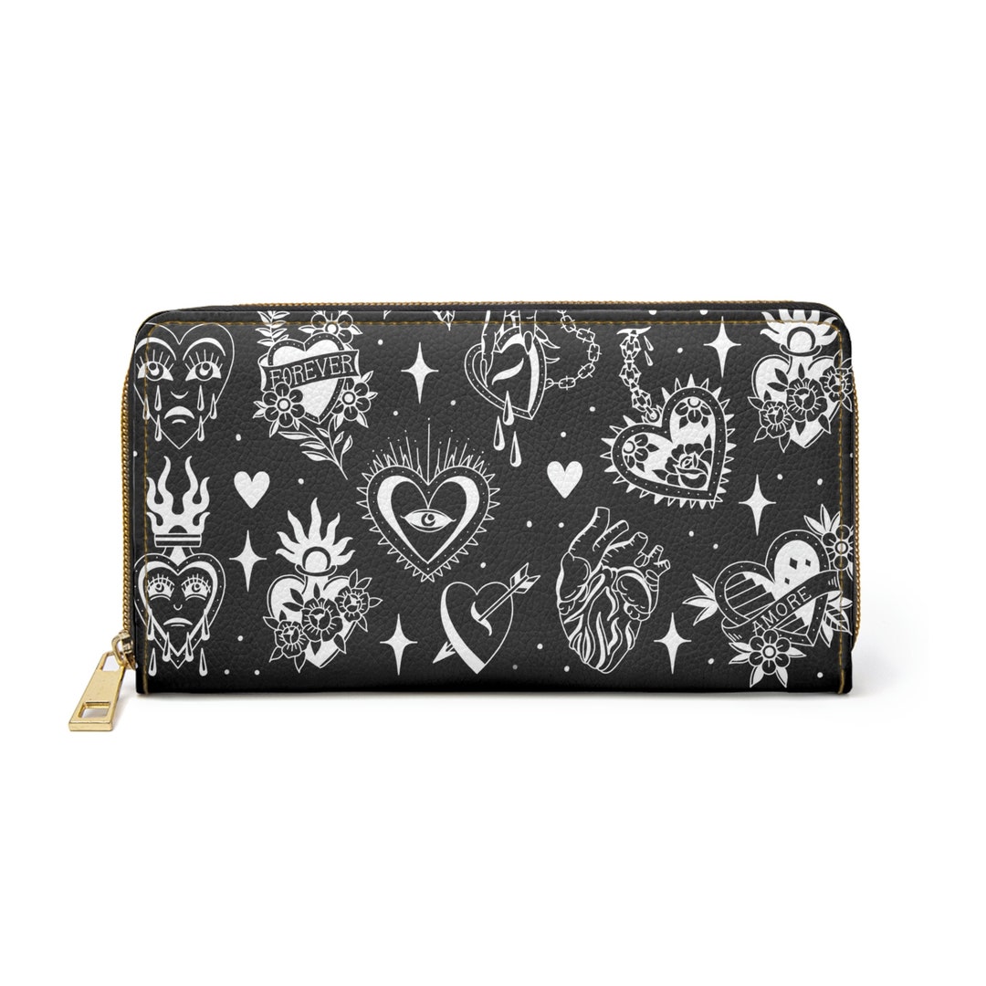 Heart Tattoo Flash Zipper Wallet, Tattoo Wallet, Tattoo Style, Barbed ...
