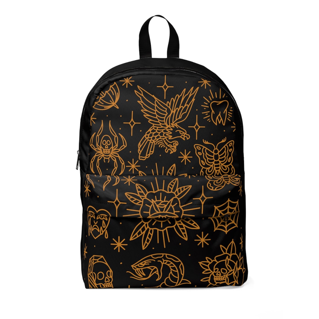 Tattoo Flash Black and Gold Backpack, Tattoo Backpack, Large Backpack ...
