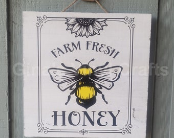 Farmhouse Wood Honey Bee Sign Farm Fresh Honey Farmhouse - Etsy