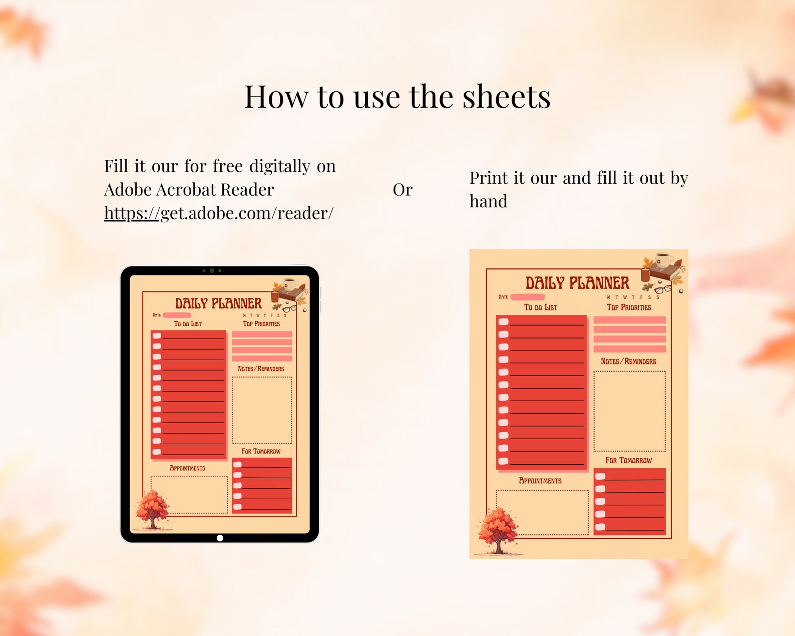 Autumnal Daily Digital Planner Bundle, Digital Download, 6 Sheets, PDF ...