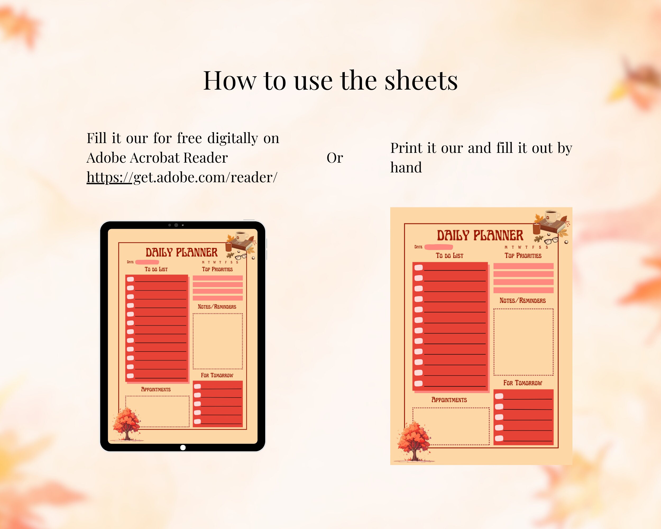 Autumnal Daily Digital Planner Bundle, Digital Download, 6 Sheets, PDF ...