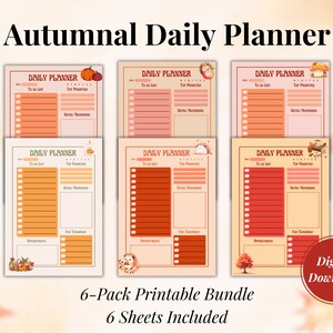 Autumnal Daily Digital Planner Bundle, Digital Download, 6 Sheets, PDF ...