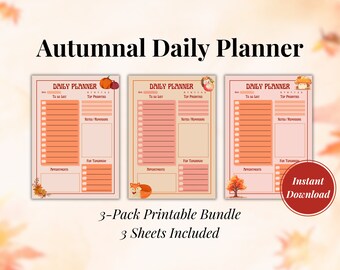 Autumnal Daily Digital Planner Bundle, Digital Download, 6 Sheets, PDF ...