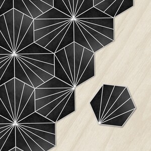 Hexagon Black Floor Tile Stickers | Peel and Stick Kitchen Bathroom ...