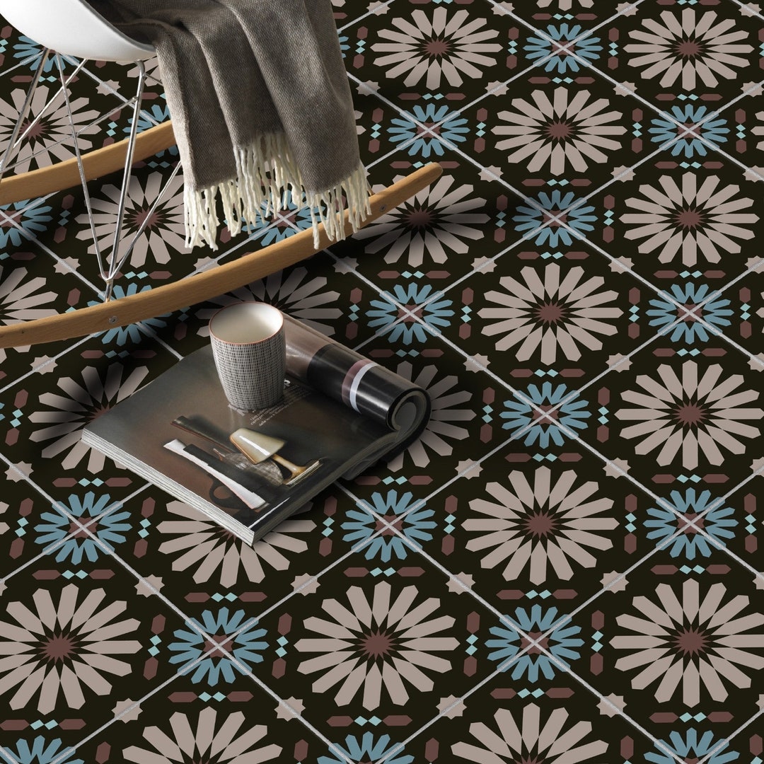 Moroccan Floral Floor Tile Vinyl Decals, DIY Stickers, Kitchen, Floor ...