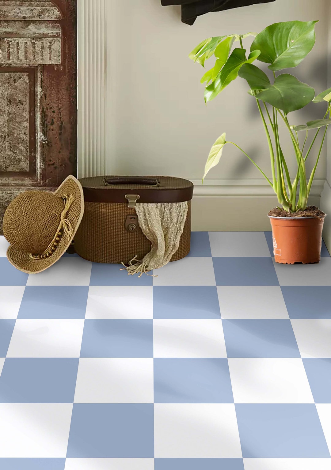 Pastel Blue & Light White Checkered Tile Stickers | Kitchen, Bathroom ...