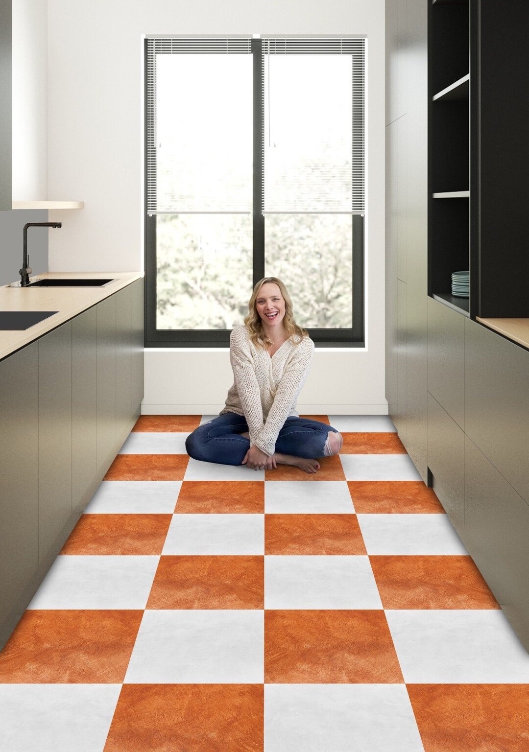 Peel and Stick Checkered Floor Tile Stickers Kitchen, Bathroom ...
