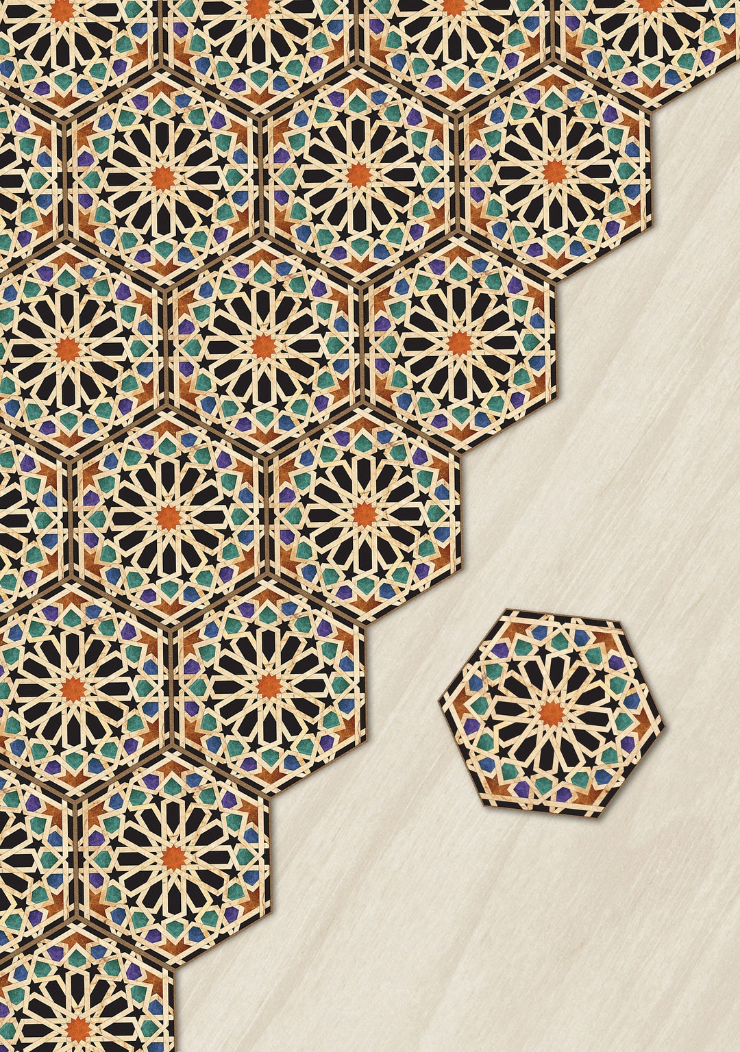 Qarawiyyin Mosque Hexagon Tile Stickers: Peel and Stick Vinyl Decals ...