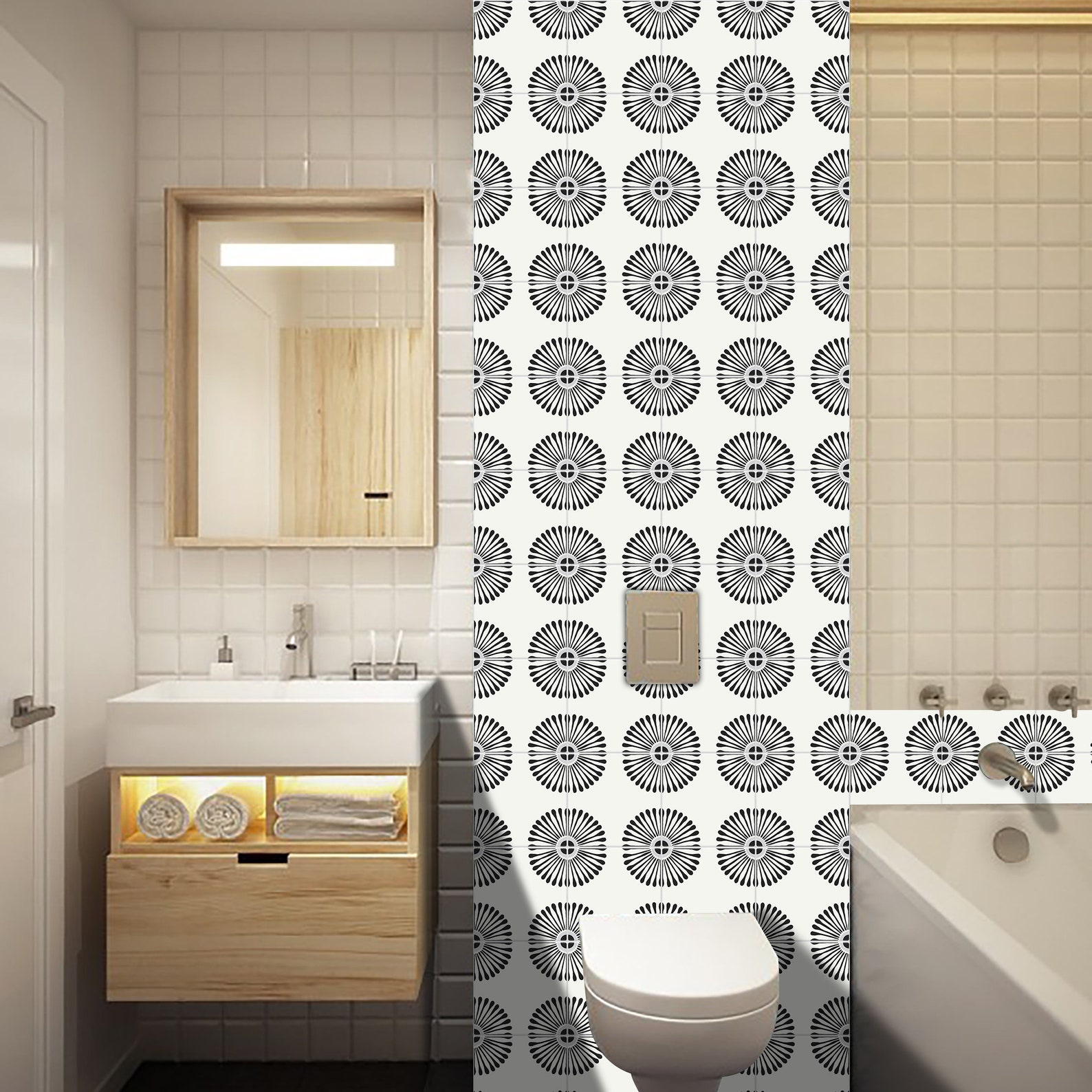 ANEJO EMMELINE Peel & Stick Floor Tile Stickers, Kitchen, Bathroom Wall ...
