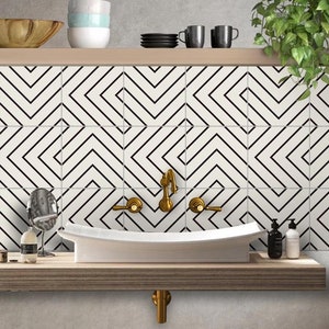 Warm White and Black Seamless Floor Tile Stickers | Peel and Stick Tile ...