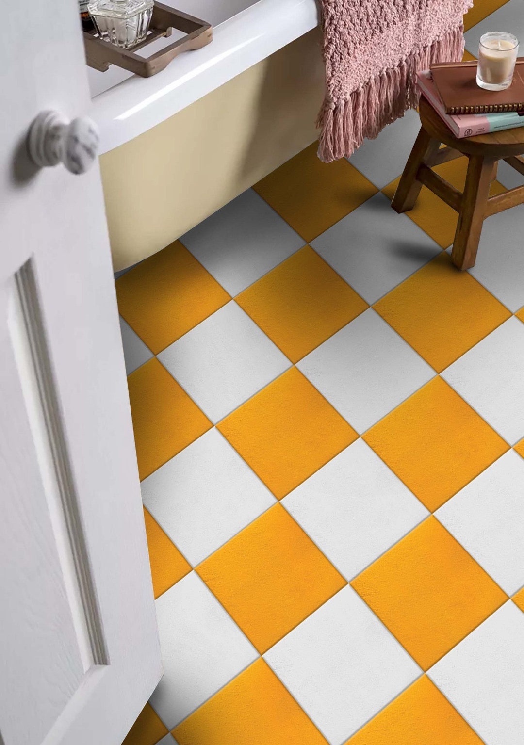 Yellow and Off-white Texture Kitchen Backsplash Tile Decals | Peel and ...