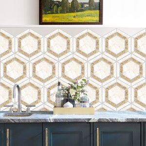 Marble Hexagon Peel and Stick Tile Stickers Kitchen, Bathroom ...