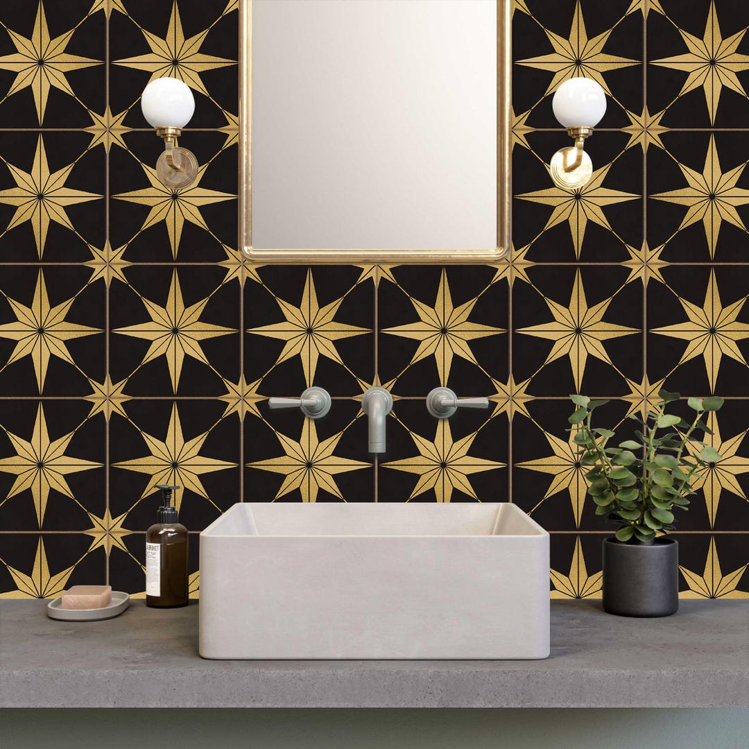 Midnight Compass Star Tile Stickers | Antiskid for Floors | Peel and ...