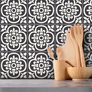 Elegant Damask Floral Floor Tile Stickers | Peel and Stick Backsplash ...