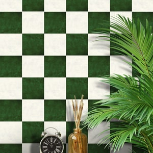 Peel & Stick Mose Green Checkered Texture Tile Vinyl Floor - Etsy