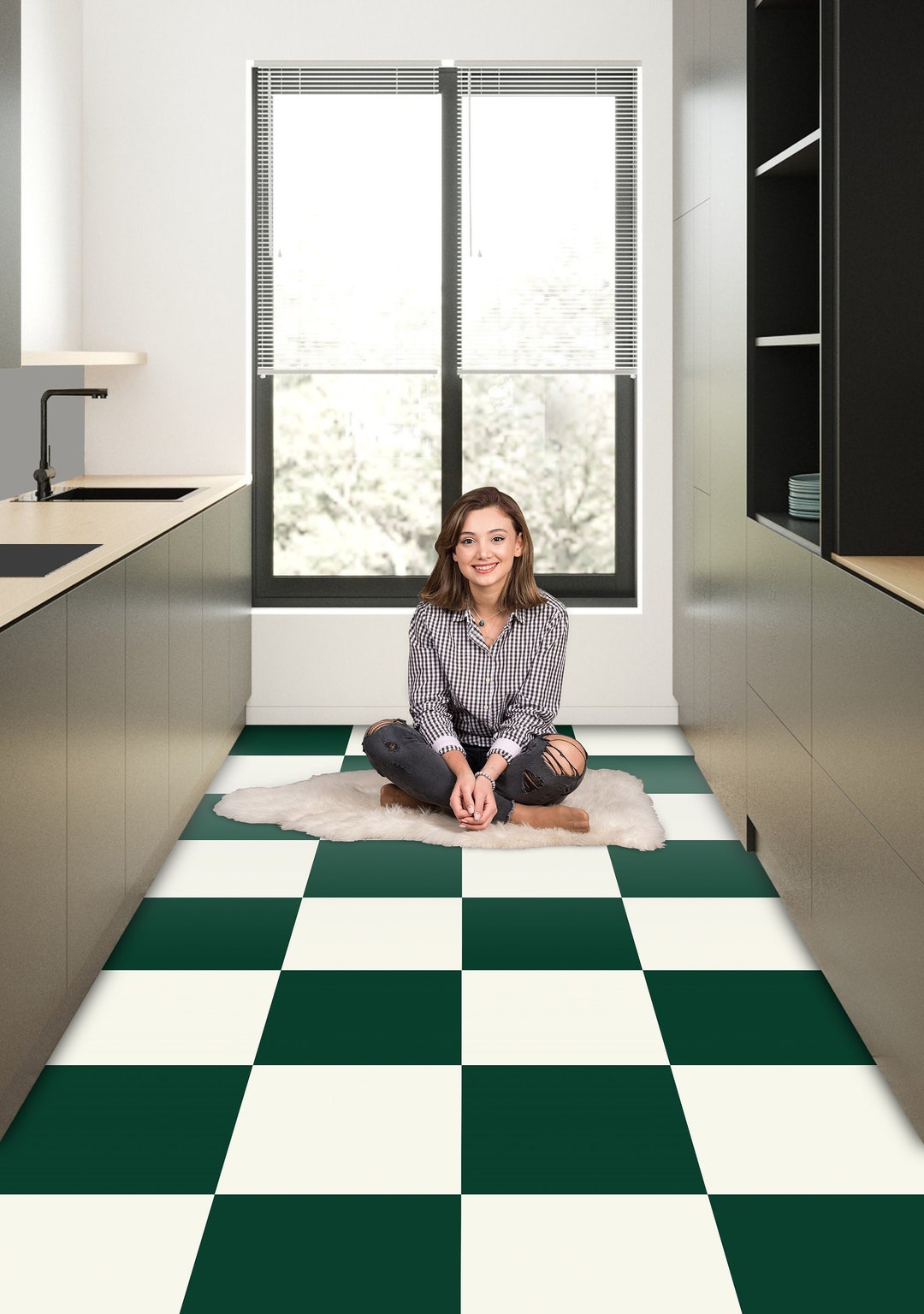 Green and Ivory Floor Tile Stickers DIY Craft Tile Decals Kitchen ...