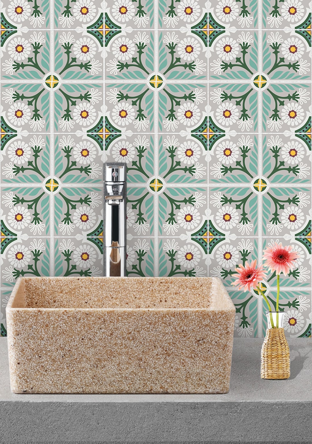 Greek Floor Tile Stickers Peel and Stick Kitchen Backsplash Tiles Vinyl ...