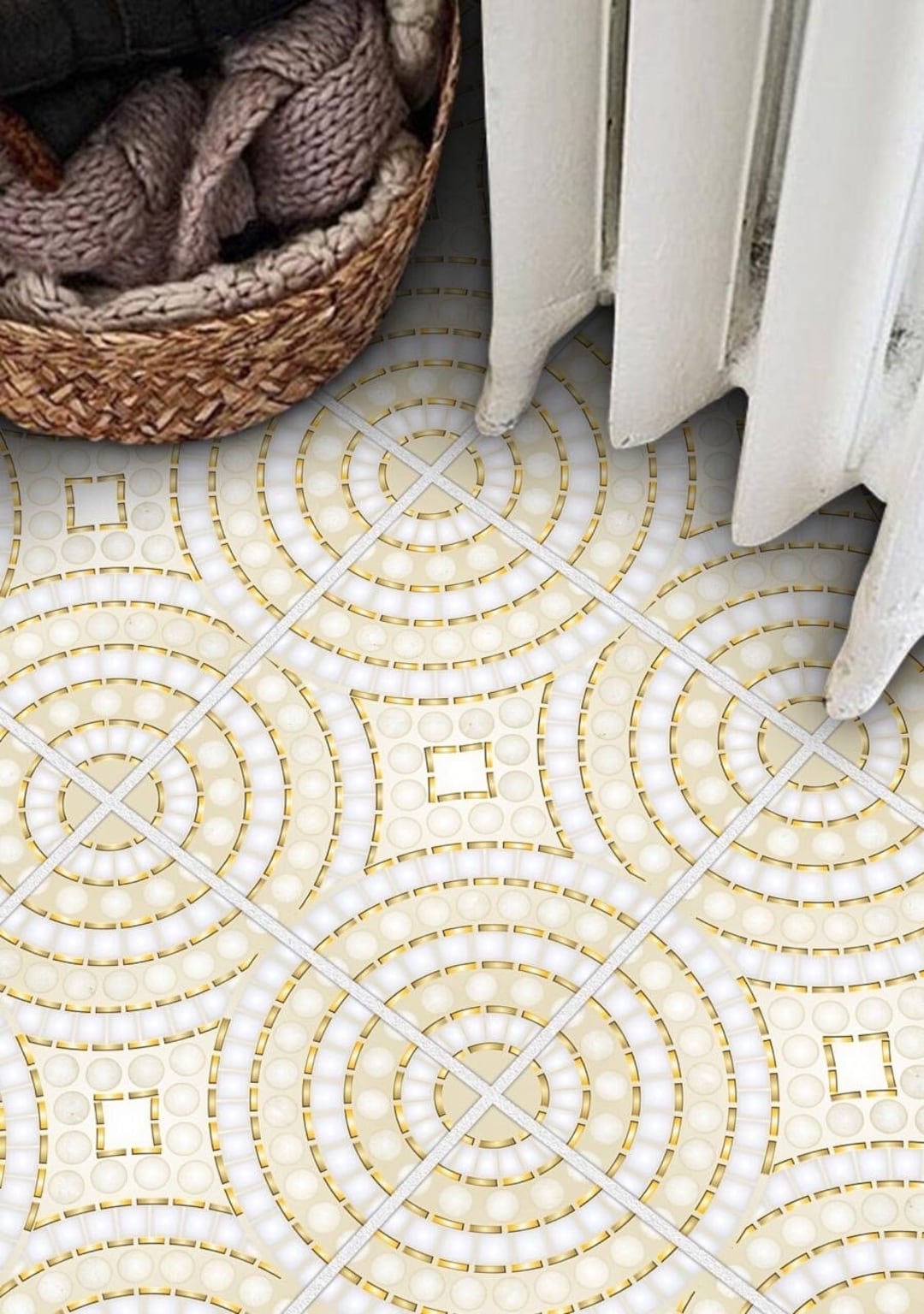 Mosaic Gold Color Floor Tile Stickers | Kitchen, Bathroom, Wall Peel ...
