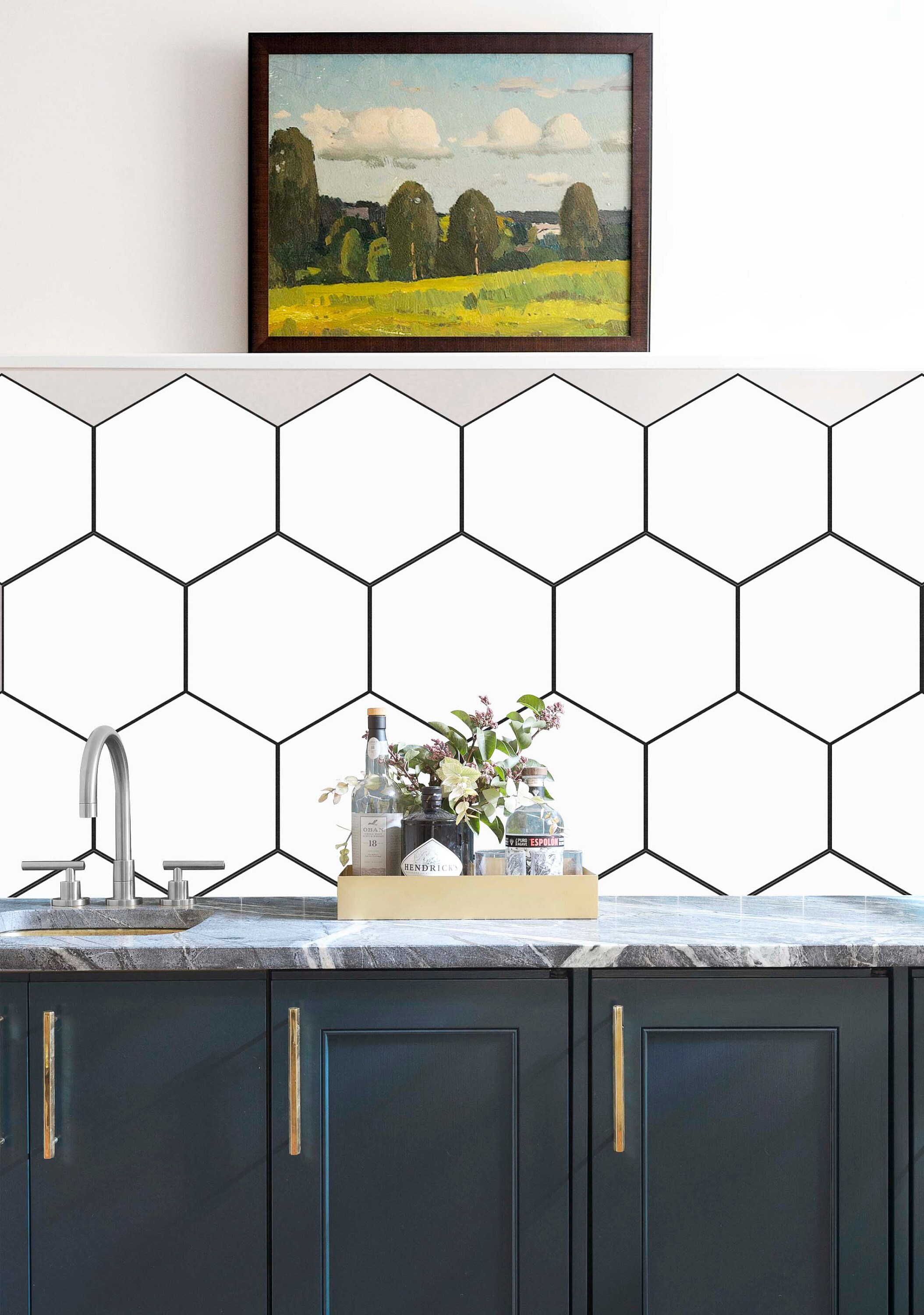 White Peel and Stick Hexagon Tile Stickers | Kitchen, Bathroom ...