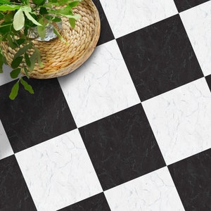 Black & White Checkered Marble Texture Tile Stickers | Antiskid Floor ...