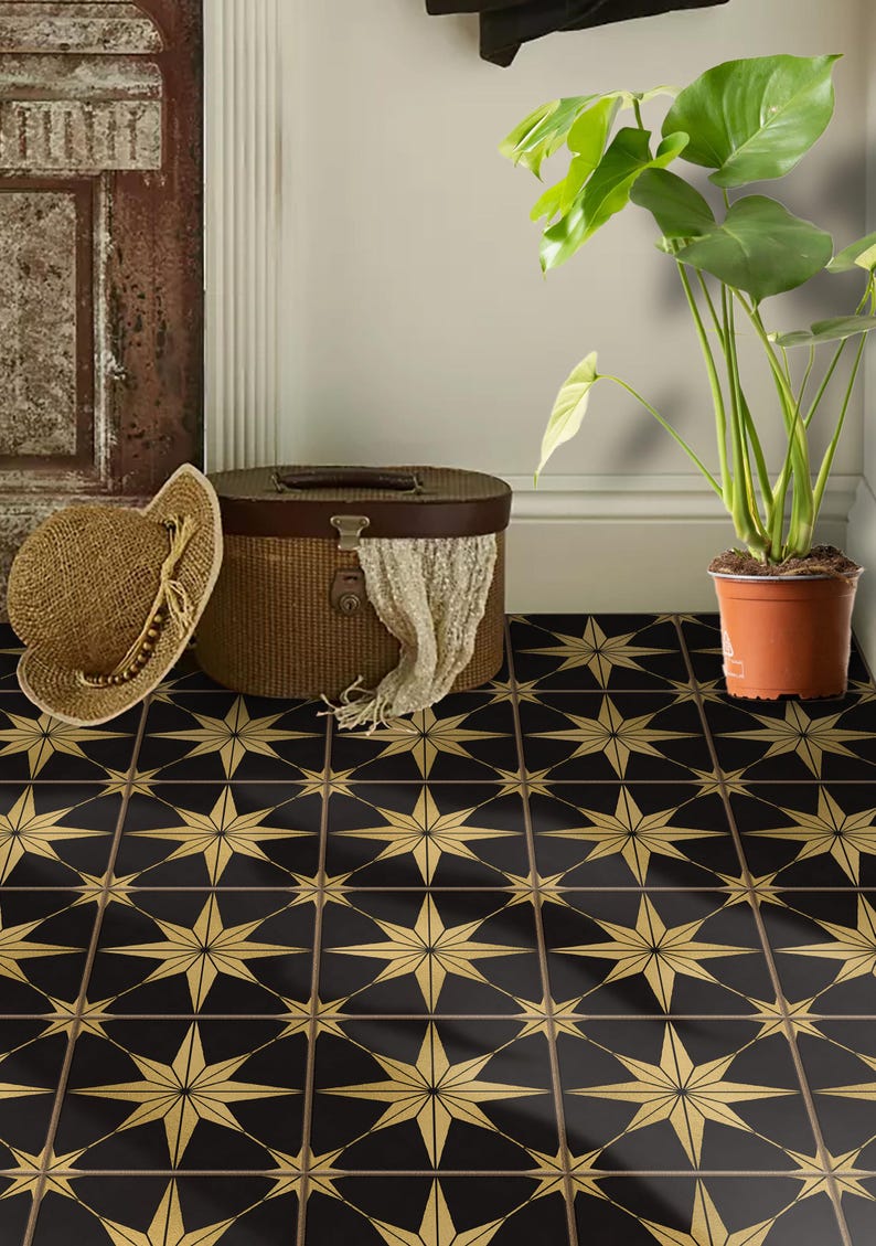 Midnight Compass Star Tile Stickers | Antiskid for Floors | Peel and ...