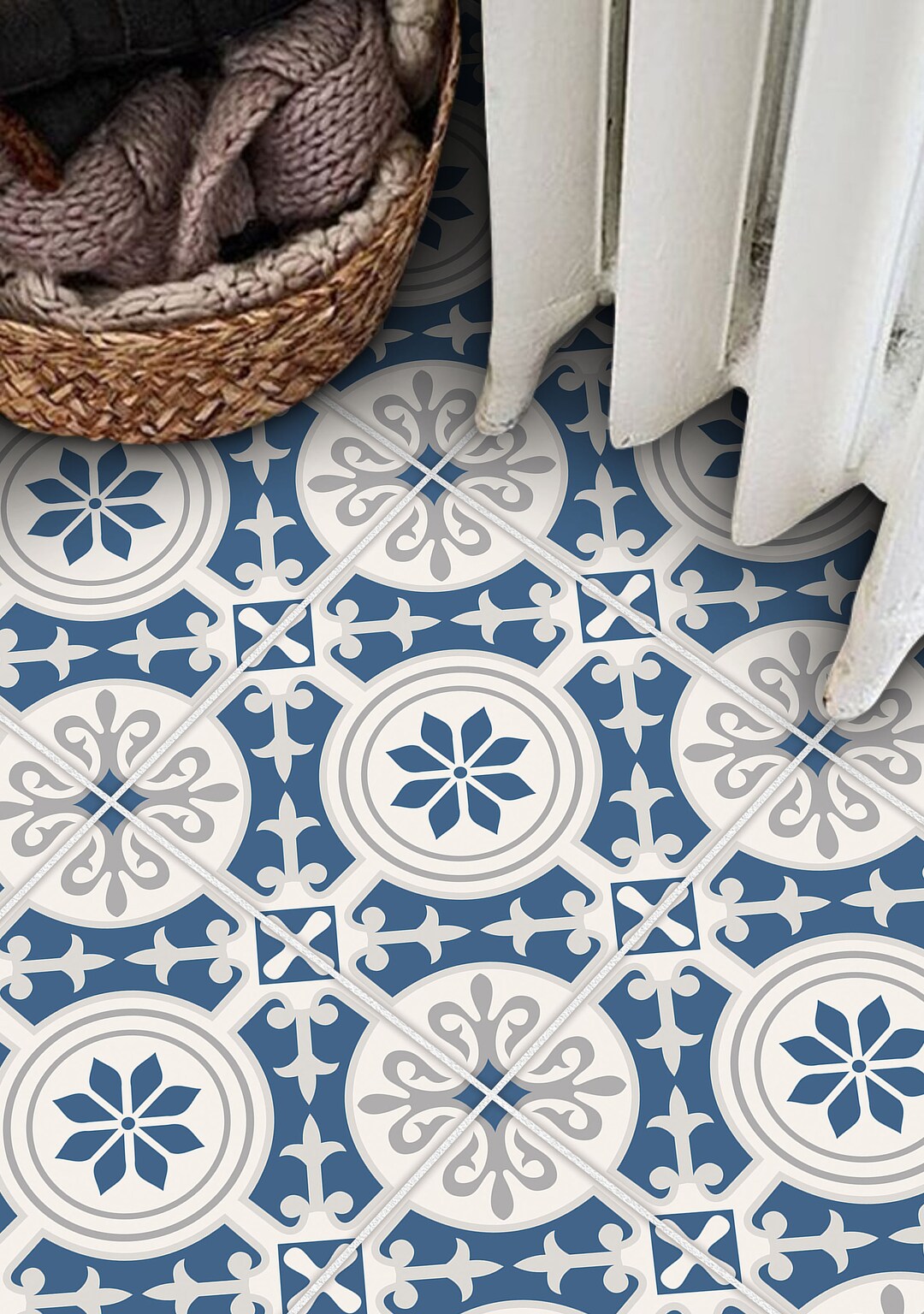 Blue Suede Floral Peel and Stick Tile Sticker, Antiskid Bathroom ...