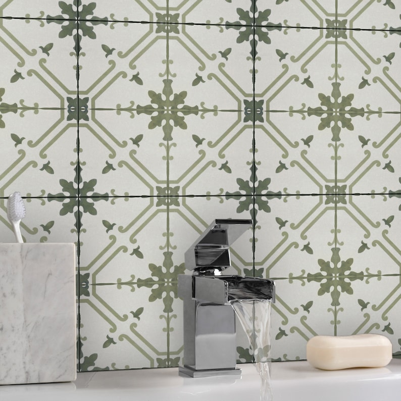 Porcelain Olive Green Tile Stickers | Peel and Stick Kitchen, Bathroom ...