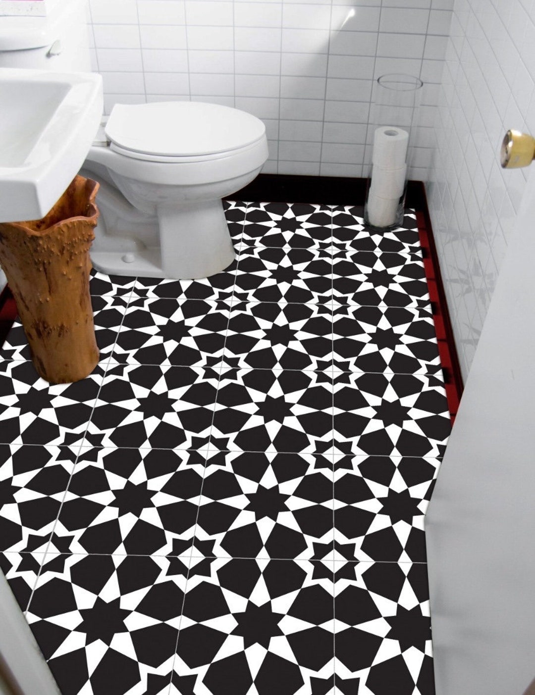 Peel and Stick Black Star Tile Stickers, Antiskid Floor Tiles ...