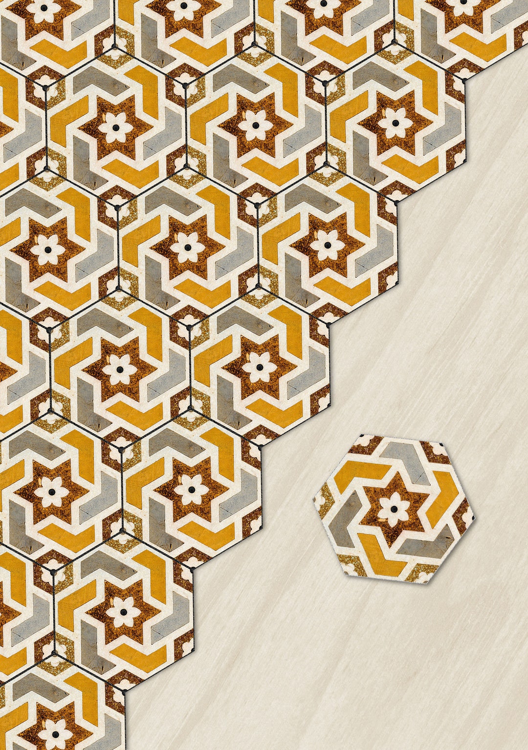 Colorfull Mosaic Star Hexagon Peel and Stick Tile Decal Wall Floor Self ...