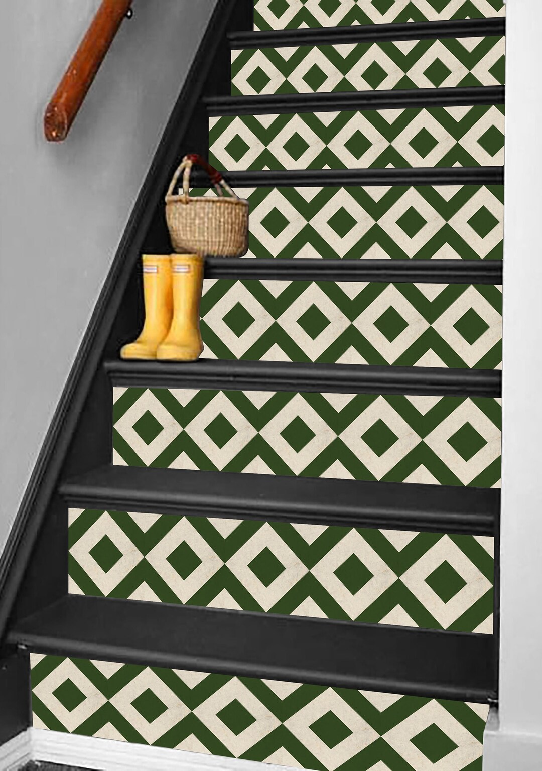 Peel and Stick Stair Forest Green Tile Decals Stickers Hand Crafted ...