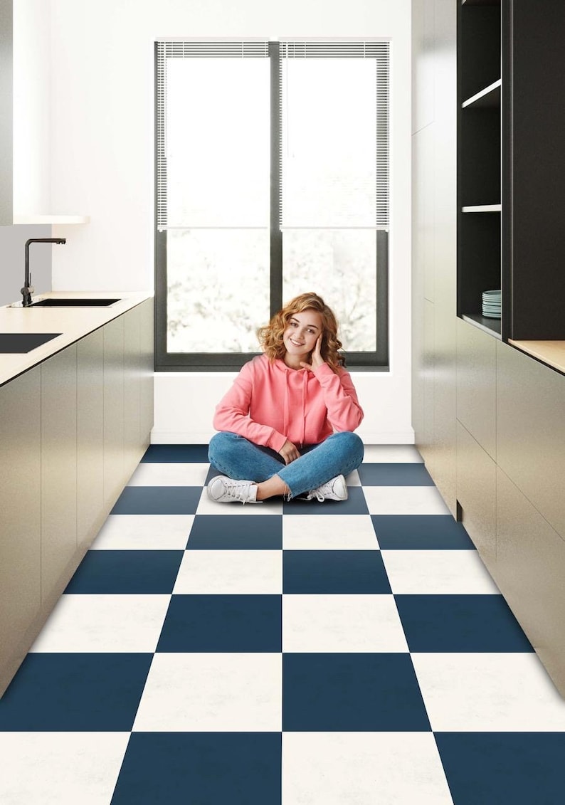 Blue Cream Checkered Tile Stickers: Kitchen Backsplash, Waterproof ...