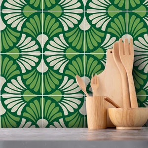 Peel and Stick Green Floral Tiles Stickers | Kitchen, Wall, Bathroom ...
