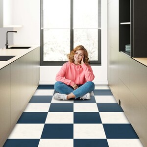 Dark Blue & Cream Texture Peel and Stick Tile Stickers | Antiskid Floor ...