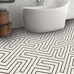 Warm White and Black Seamless Floor Tile Stickers | Peel and Stick Tile ...
