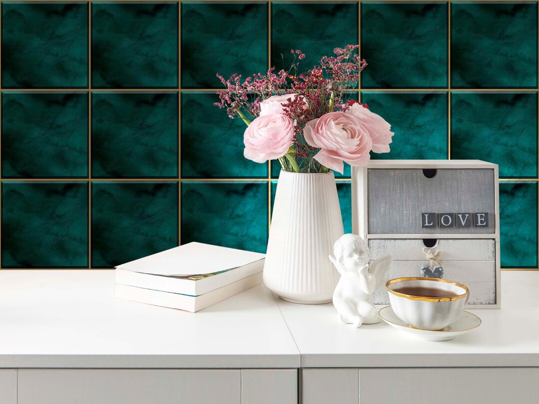 Peel and Stick Moss Green: Backsplash Tile Stickers | Bathroom, Kitchen ...