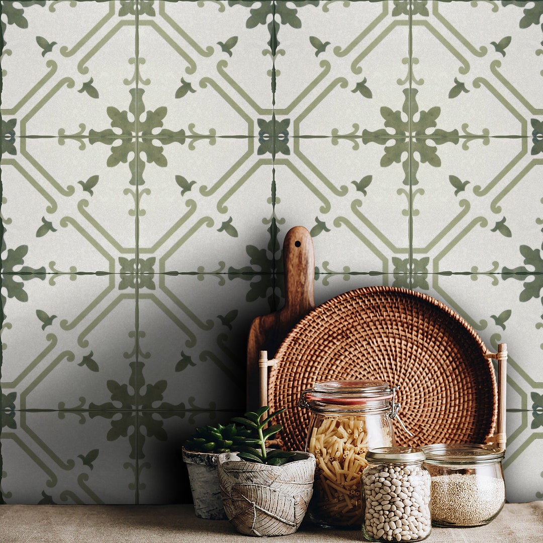 Porcelain Olive Green Tile Stickers | Peel and Stick Kitchen, Bathroom ...