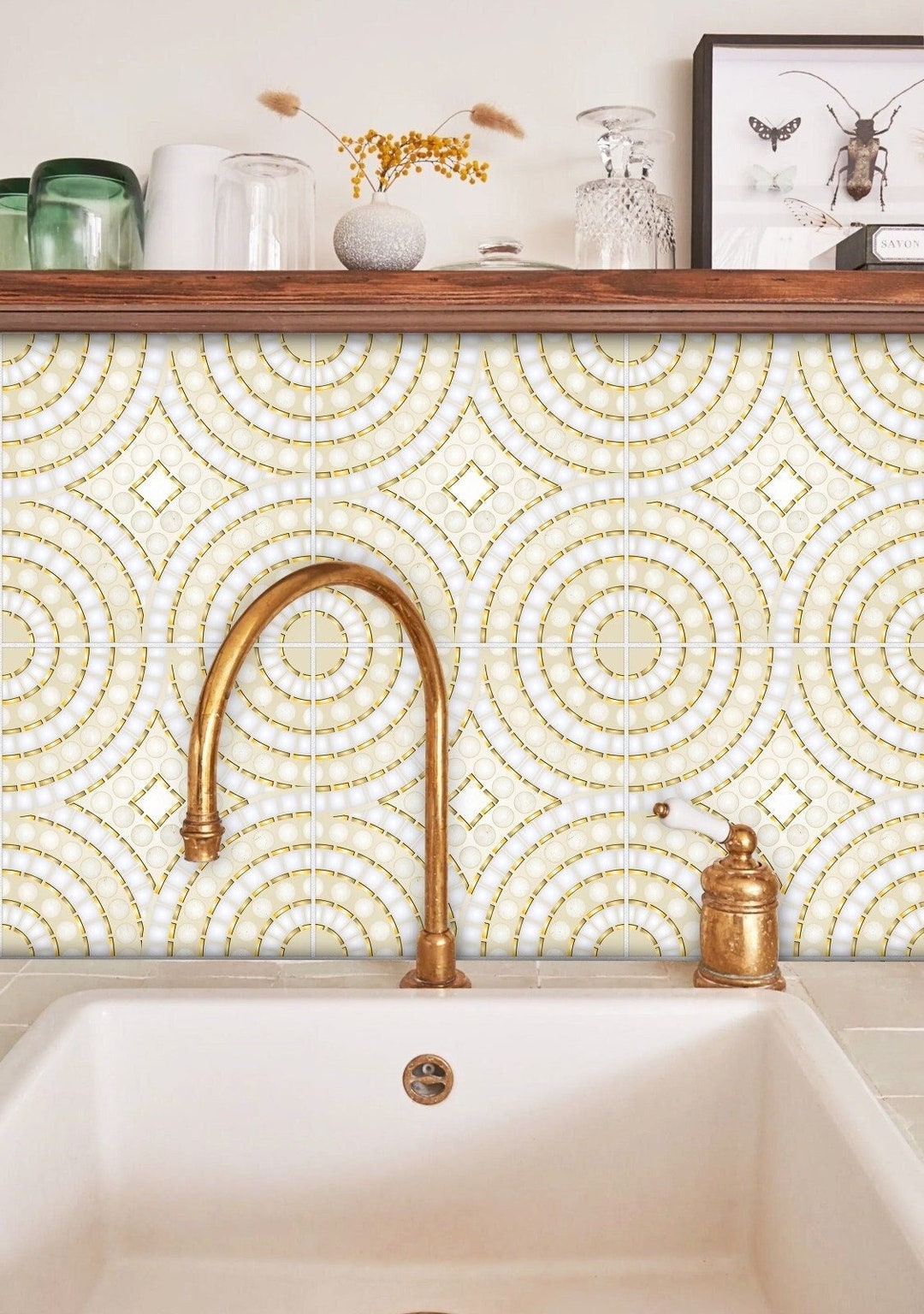 Mosaic Gold Color Tile Vinyl, Water Proof & Easy Removable Peel N Stick ...