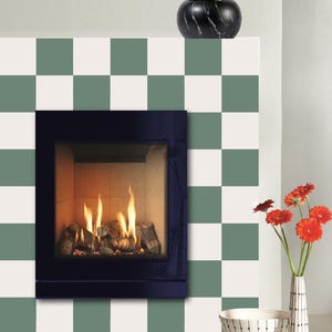 Dark Lime Green & Cream Checkered Tile Stickers | Peel and Stick ...