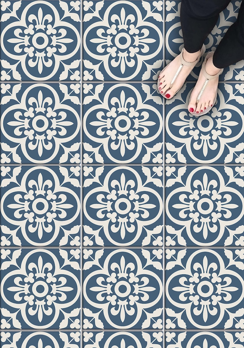 Blue Floral Tile Stickers: Peel and Stick Vinyl Decals - Etsy