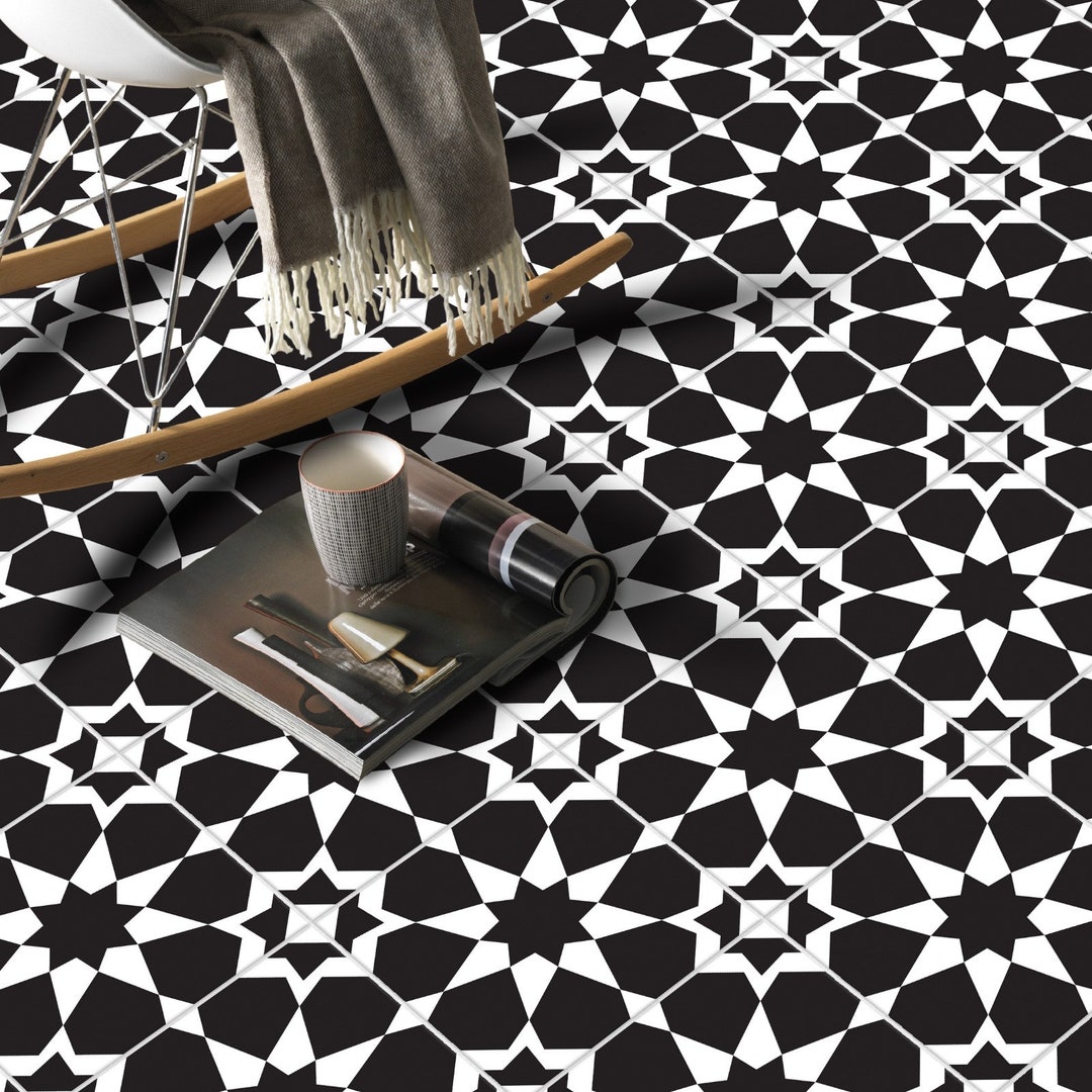 Peel and Stick Black Star Tile Stickers, Antiskid Floor Tiles ...