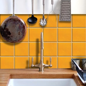 Golden Yellow Peel and Stick Tile Stickers | Kitchen Bathroom Wall Hand ...