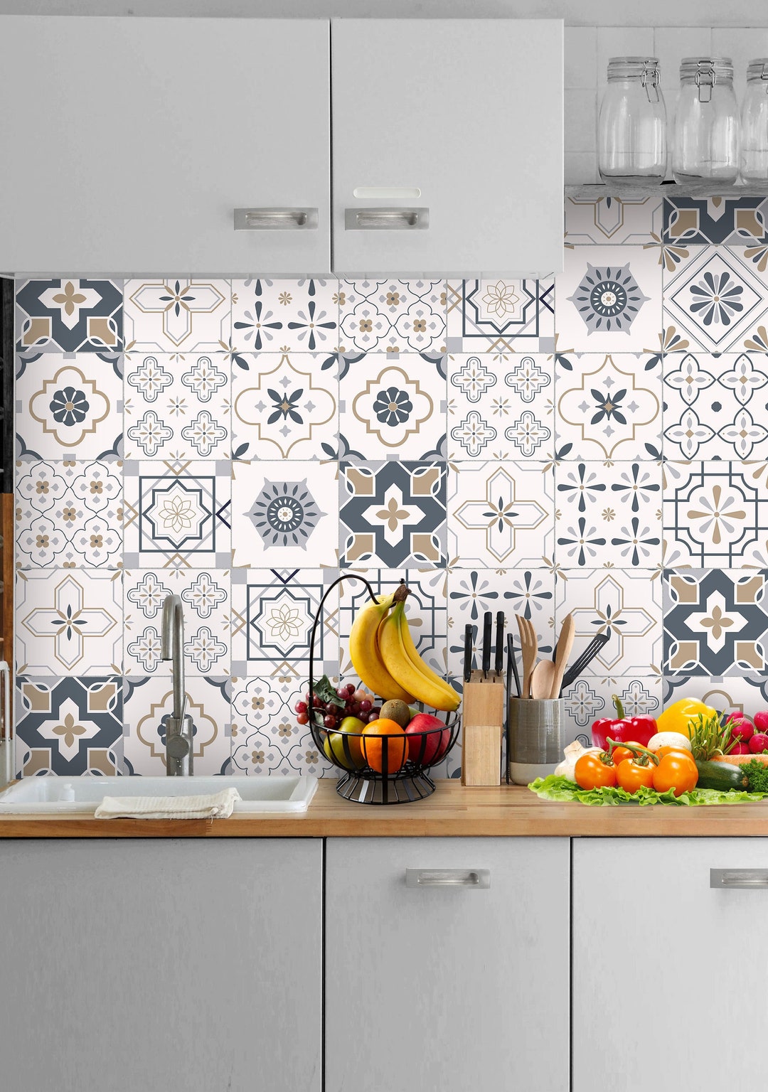 Elegant Arabic Peel and Stick Tile Stickers | Antiskid Floor Tile Vinyl ...