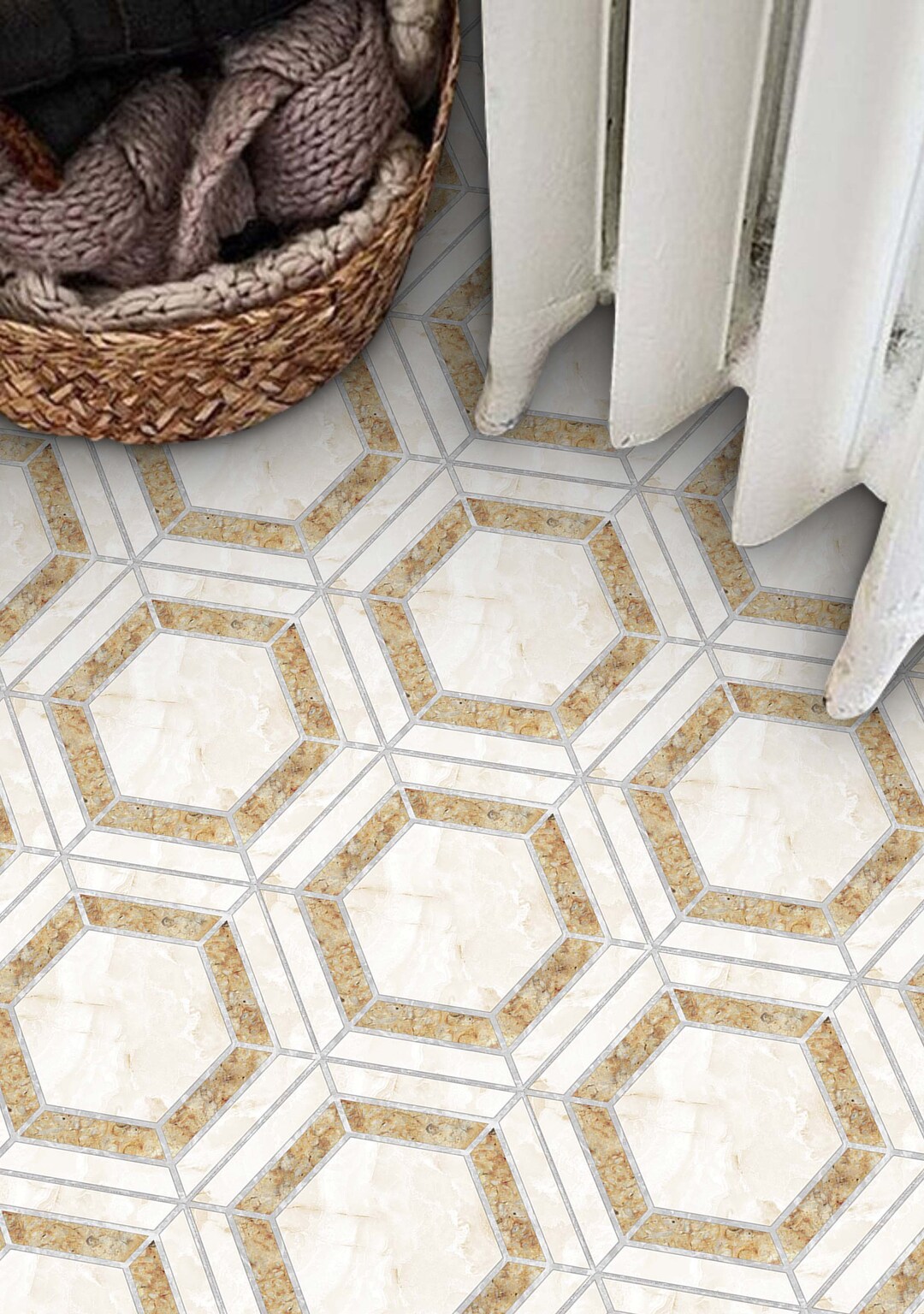 Marble Hexagon Peel and Stick Tile Stickers Kitchen, Bathroom ...