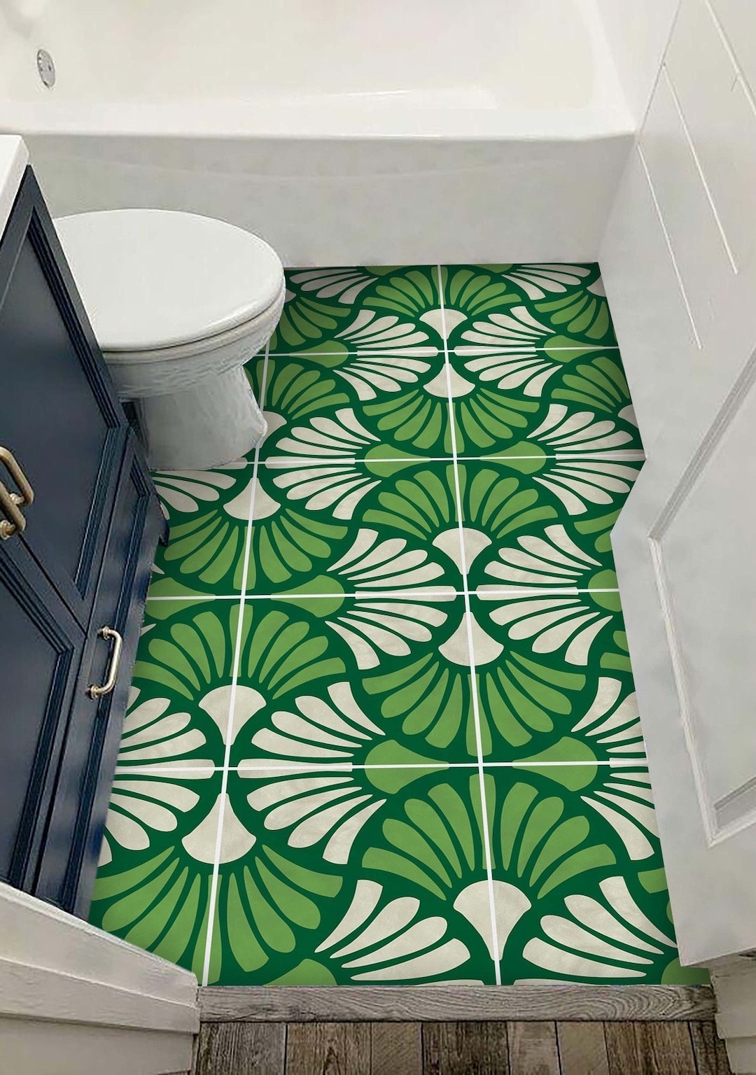 Peel and Stick Green Floral Tiles Stickers Kitchen, Wall, Bathroom ...