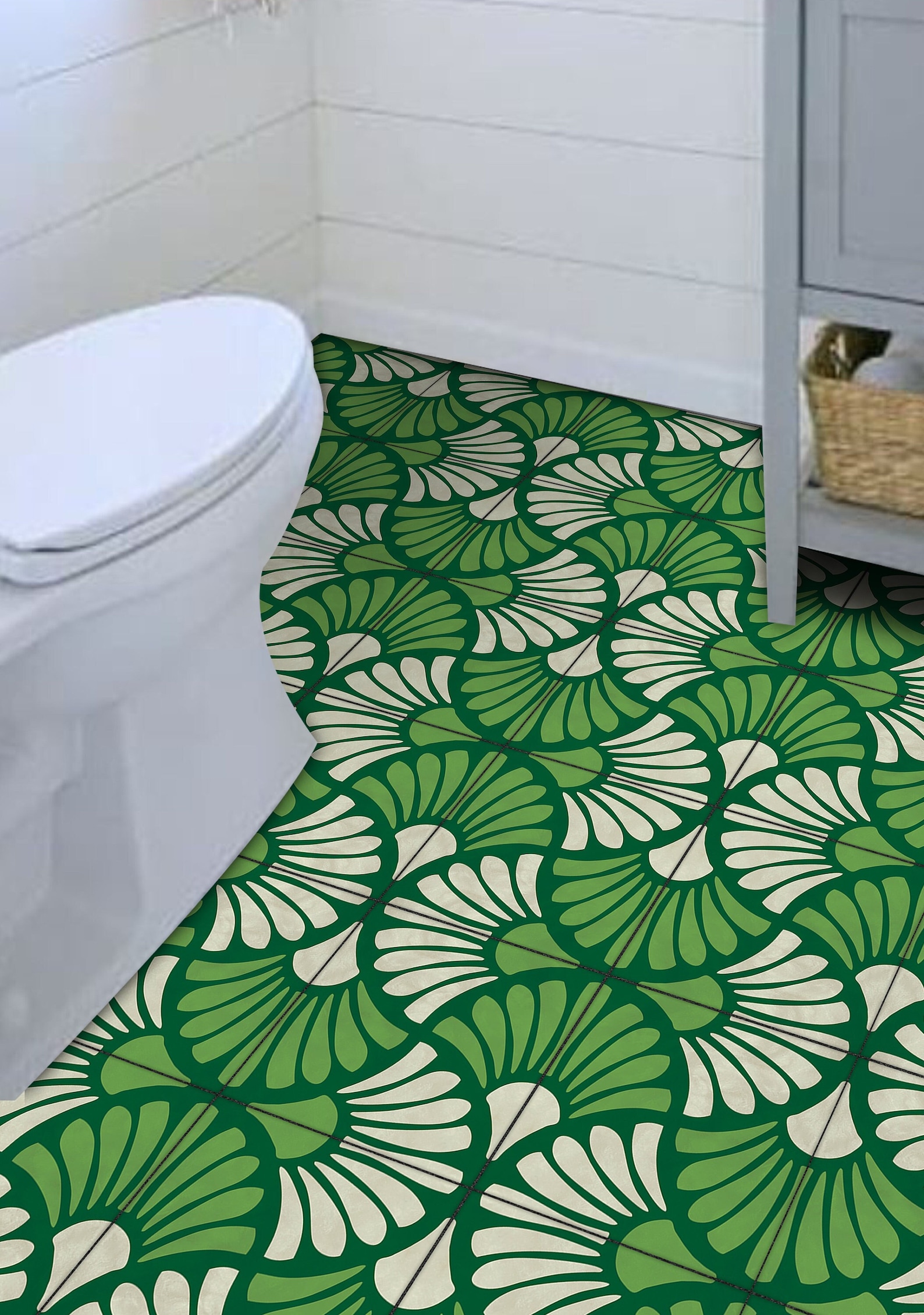 Green Floral Peel and Stick Floor Tile Stickers | Kitchen, Wall ...