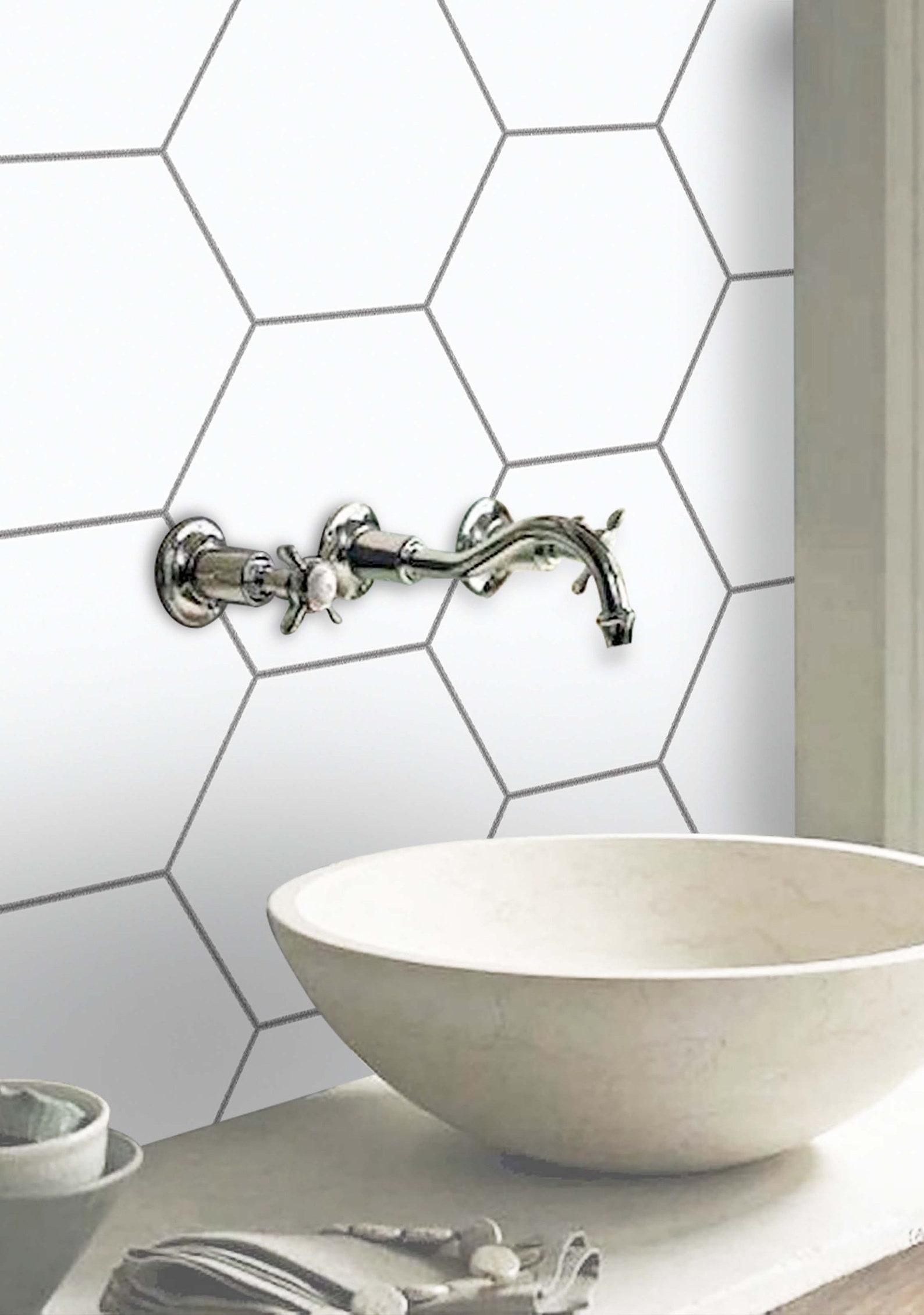 White Peel and Stick Hexagon Tile Stickers | Kitchen, Bathroom ...