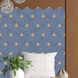 Blue Hexagon Tile Wall Floor Self Adhesive Vinyl Sticker, Kitchen ...