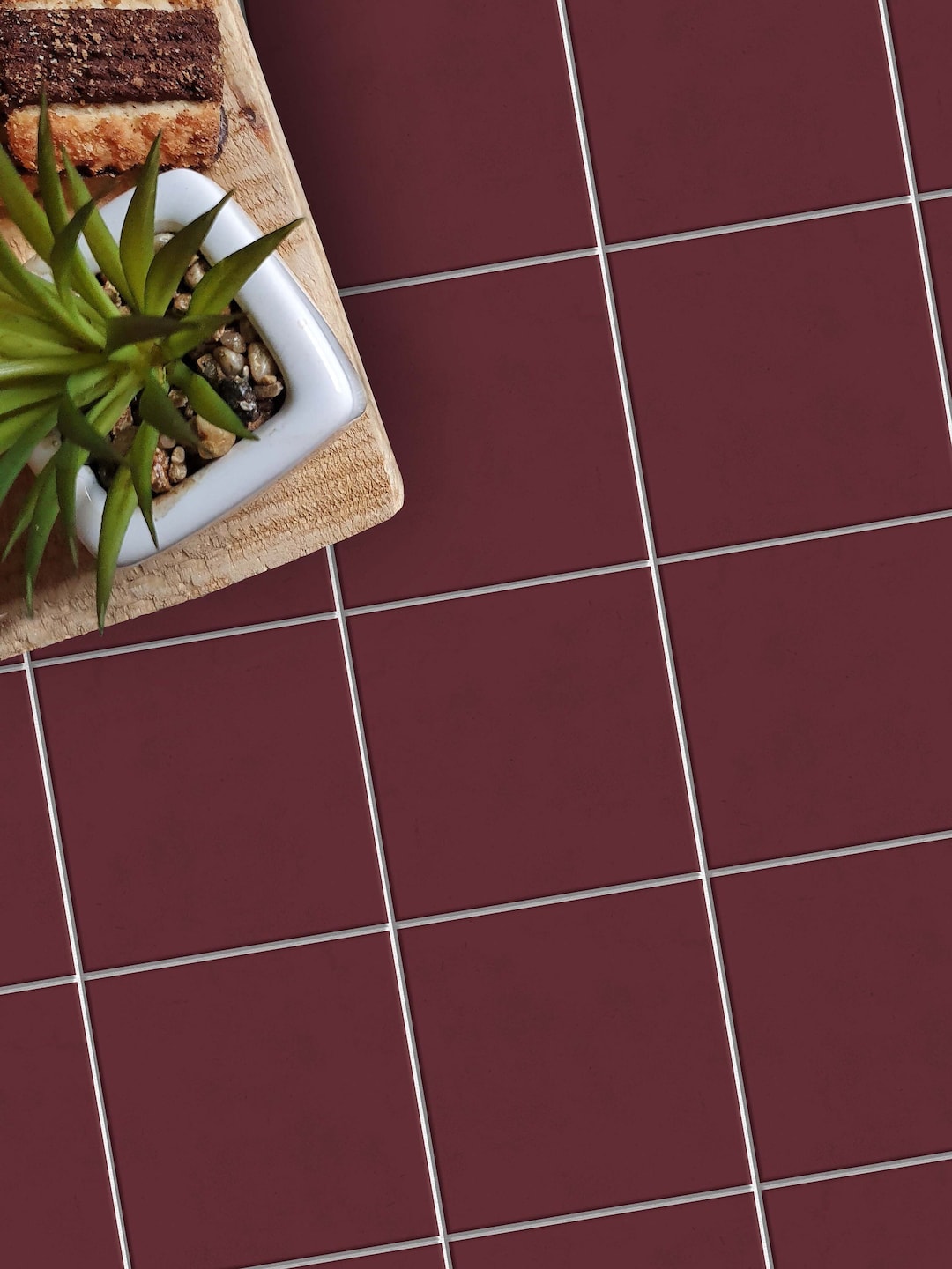 Burgundy Texture Peel and Stick Floor Tile Stickers Kitchen, Bathroom ...